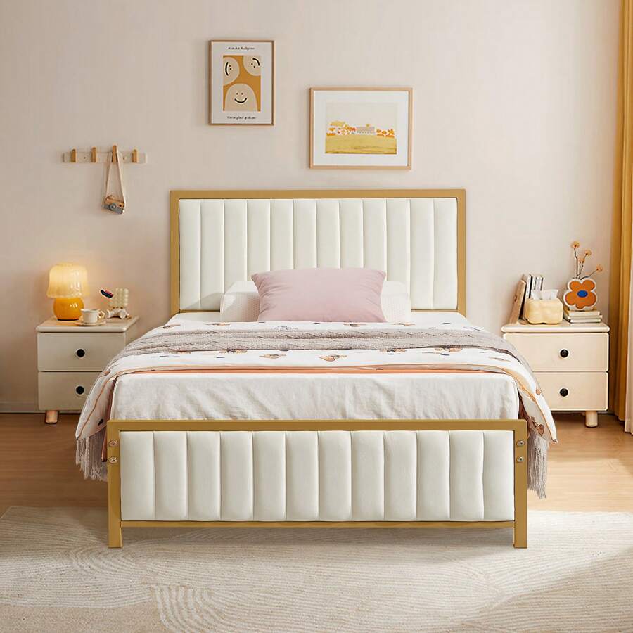VECELO Queen Size Upholstered Bed Frame With Tufted Headboard ...