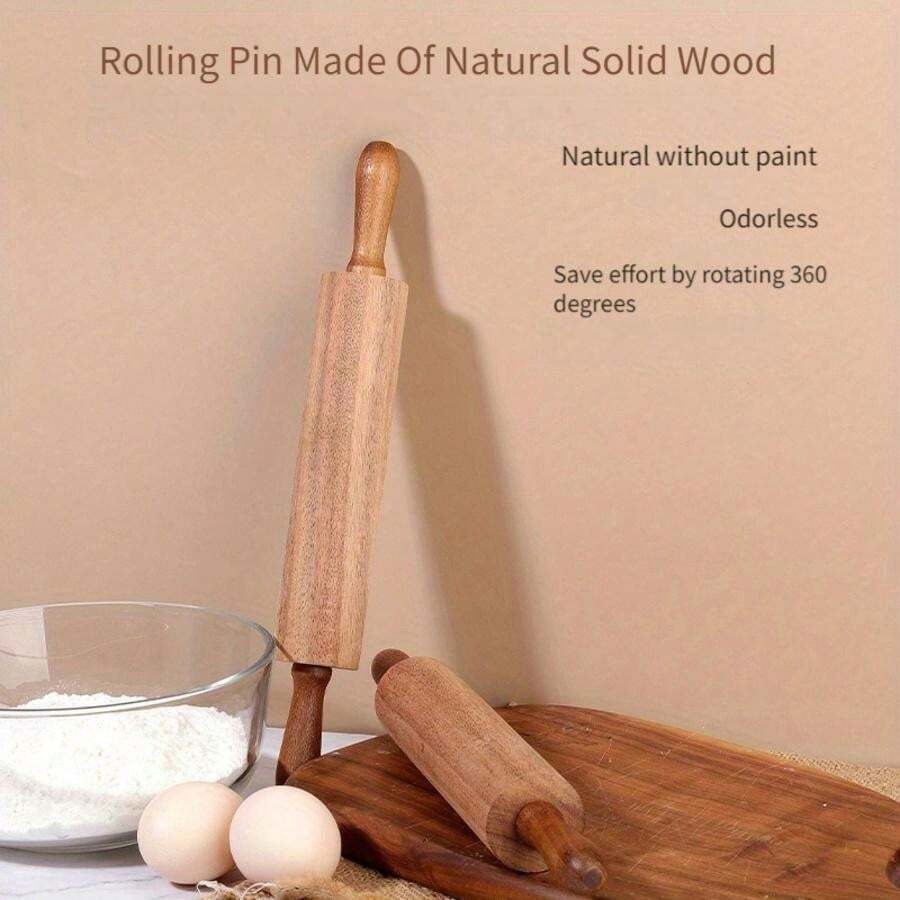 12-Inch Natural Acacia Wood Rolling Pin | No-Coating, Non-Stick Dough ...