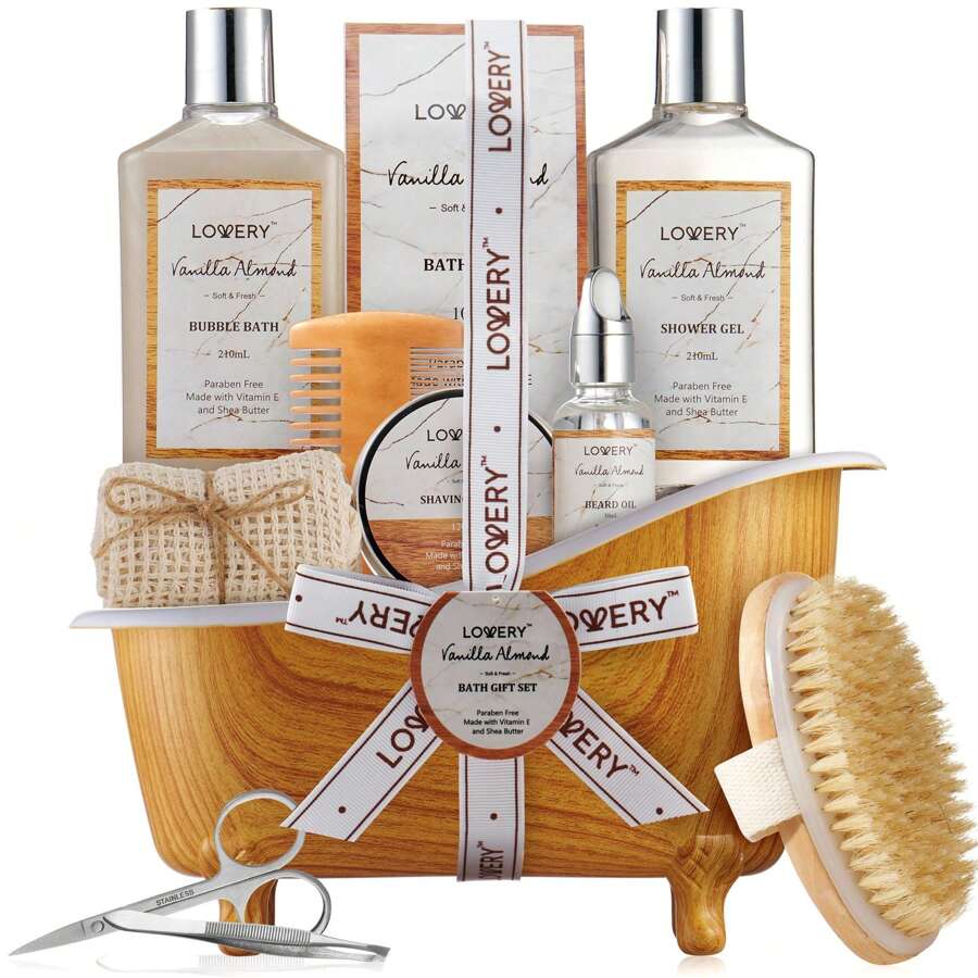 Lovery Luxury Spa Kit 11pc Vanilla Almond Self Care Kit Bath & Body ...