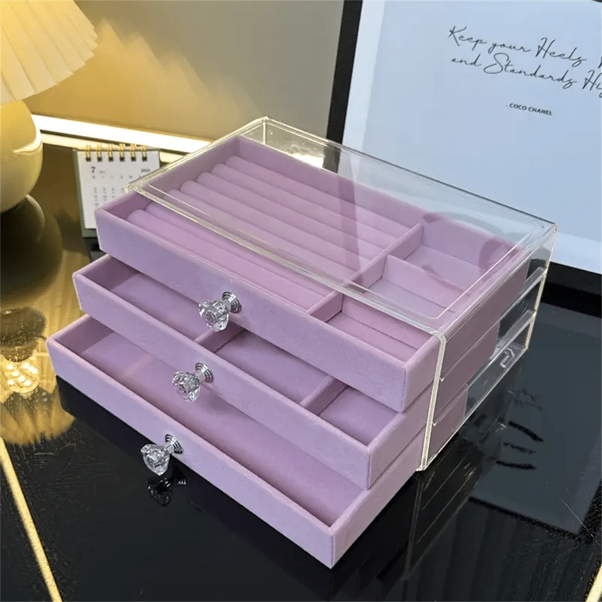 1pc Transparent Jewelry Organizer Box, Mother's Day Gift, 3-Tier Drawer ...