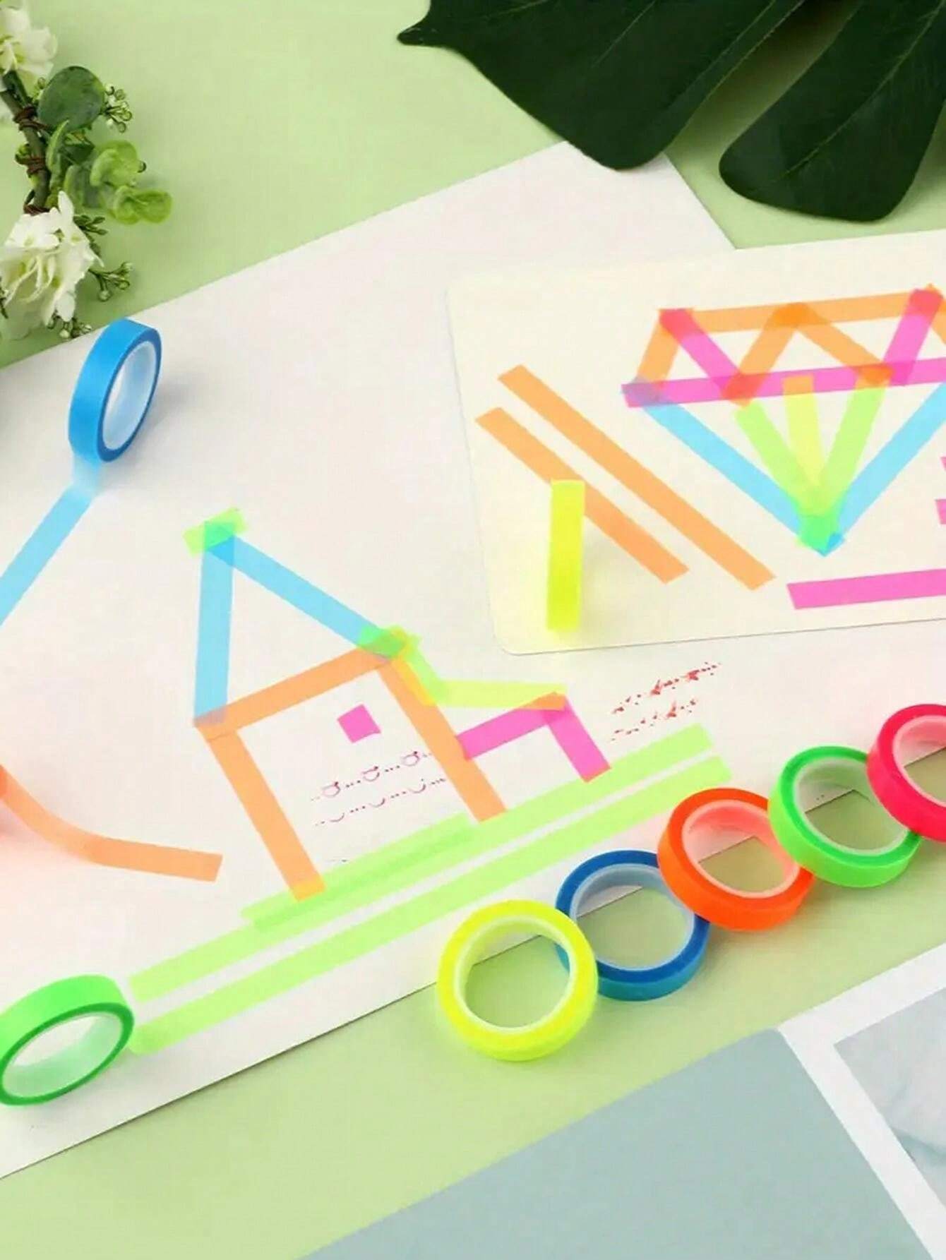 10 Rolls Assorted Fluorescent Memo Sticky Notes, Transparent Removable ...