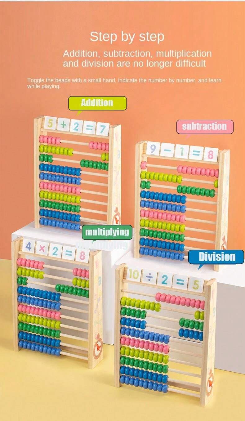 Wooden 10 Digit Multi Function Arithmetic Abacus Elementary Math
