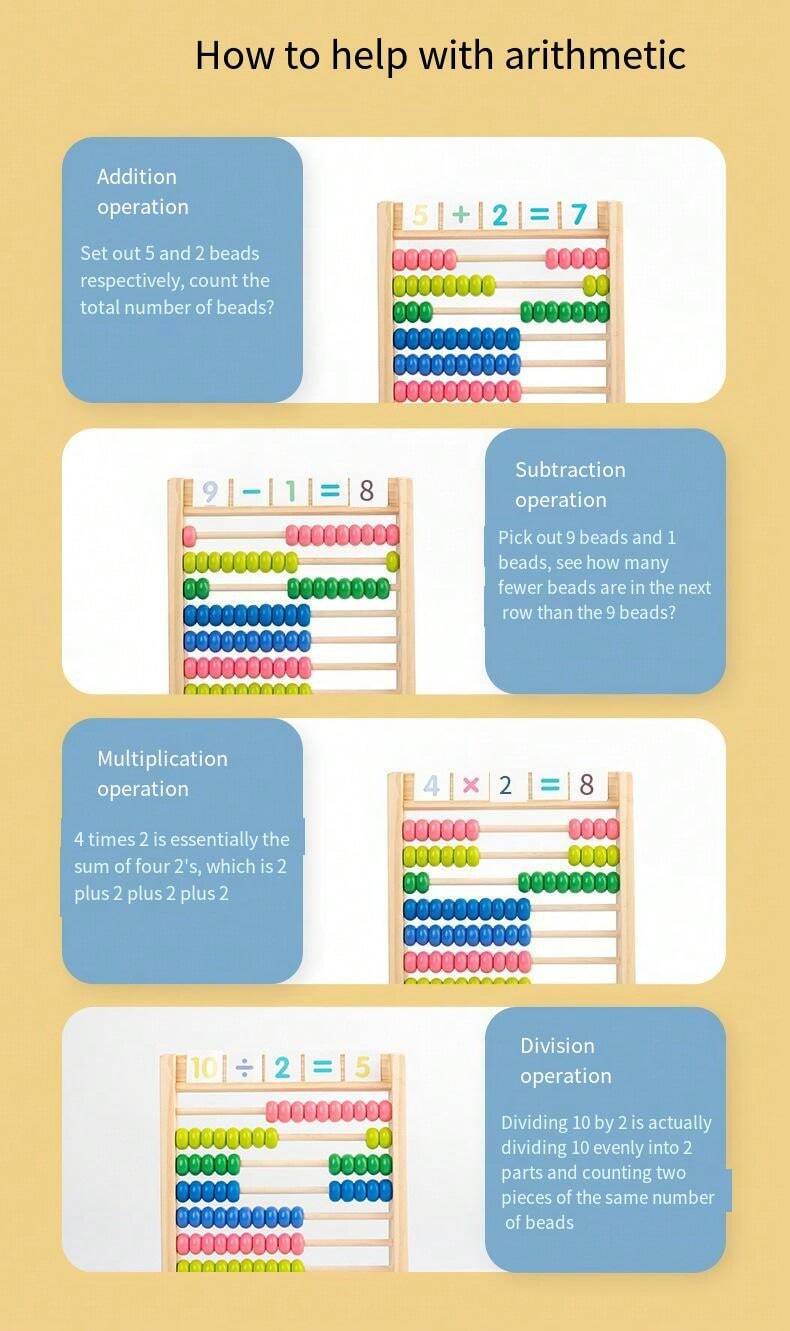 Wooden 10-Digit Multi-Function Arithmetic Abacus, Elementary Math Learning Calculation Tool For ...