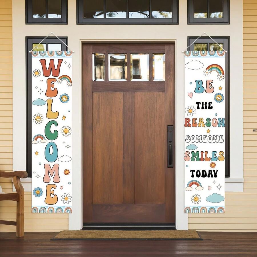 2pcs Boho Rainbow Welcome Banner Classroom Door Decorations Positive ...