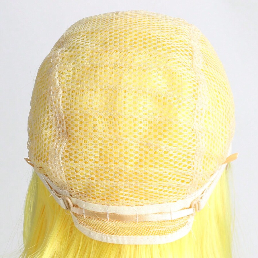 12 Synthetic Short Curly Wig With Air Bangs For Women Golden Yellow Fashionable Bob Cut