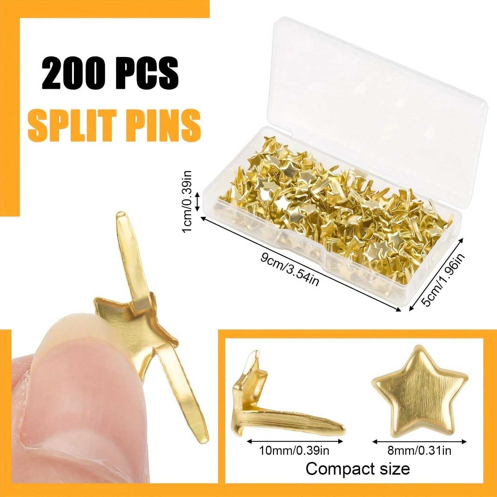 200Pcs Pattern Clips Fasteners, Pentagram Shaped Mini Brads, Metal ...
