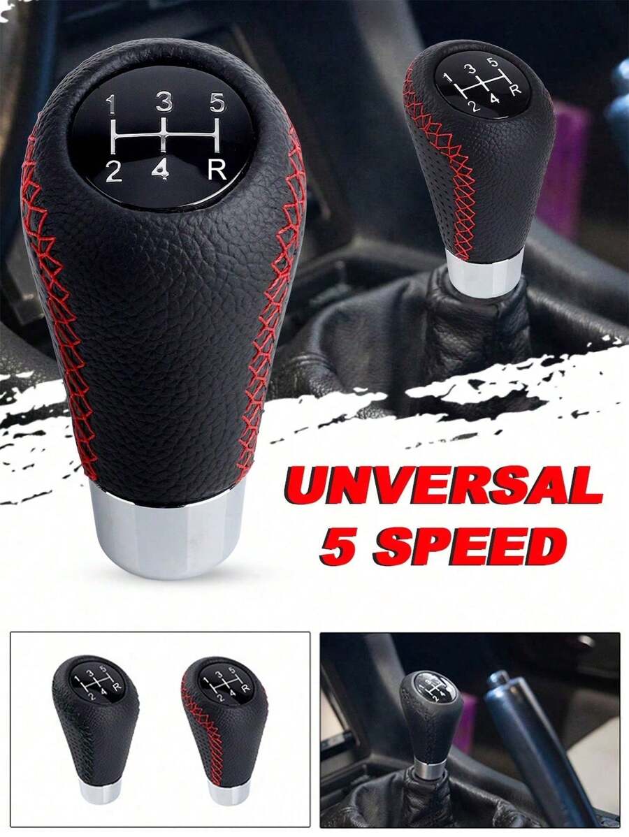1pc Car Interior Leather 5-Speed Manual Gear Shift Knob Shifter Head ...