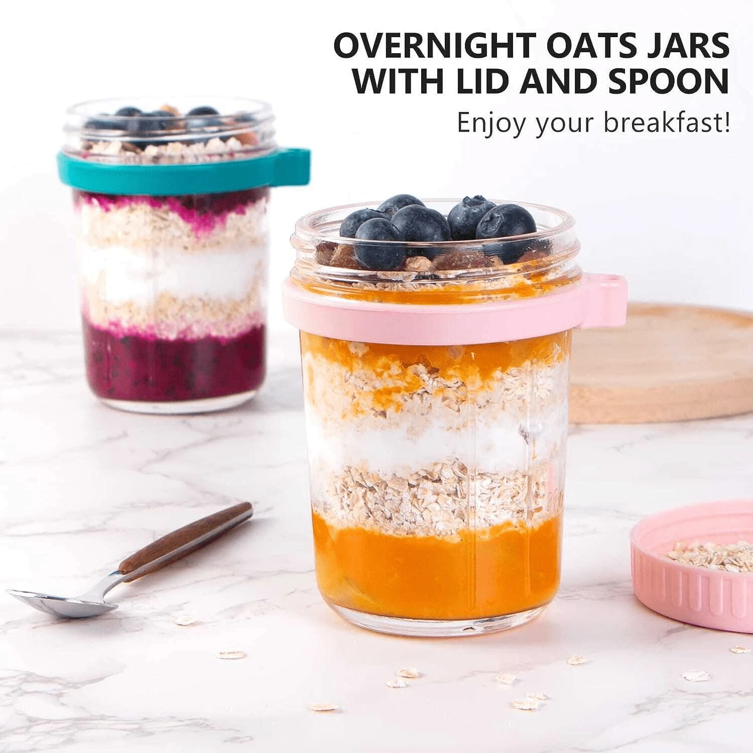 Overnight Oats Containers With Lid And Spoons, Overnight Oats Jars With Measurement Marks ...