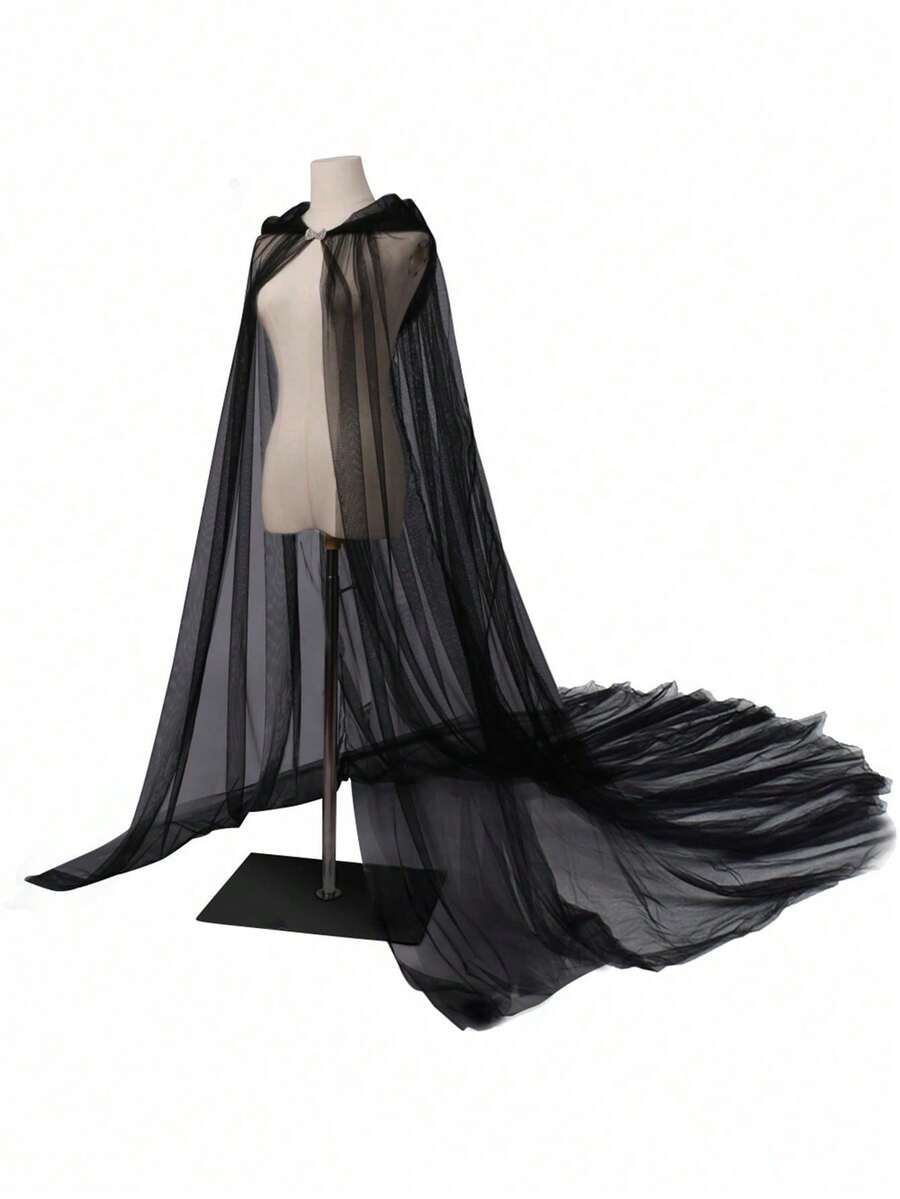 1pc Net Retro Solid Color Hooded Cape Vampire Bride Cloak Witch Ghost ...