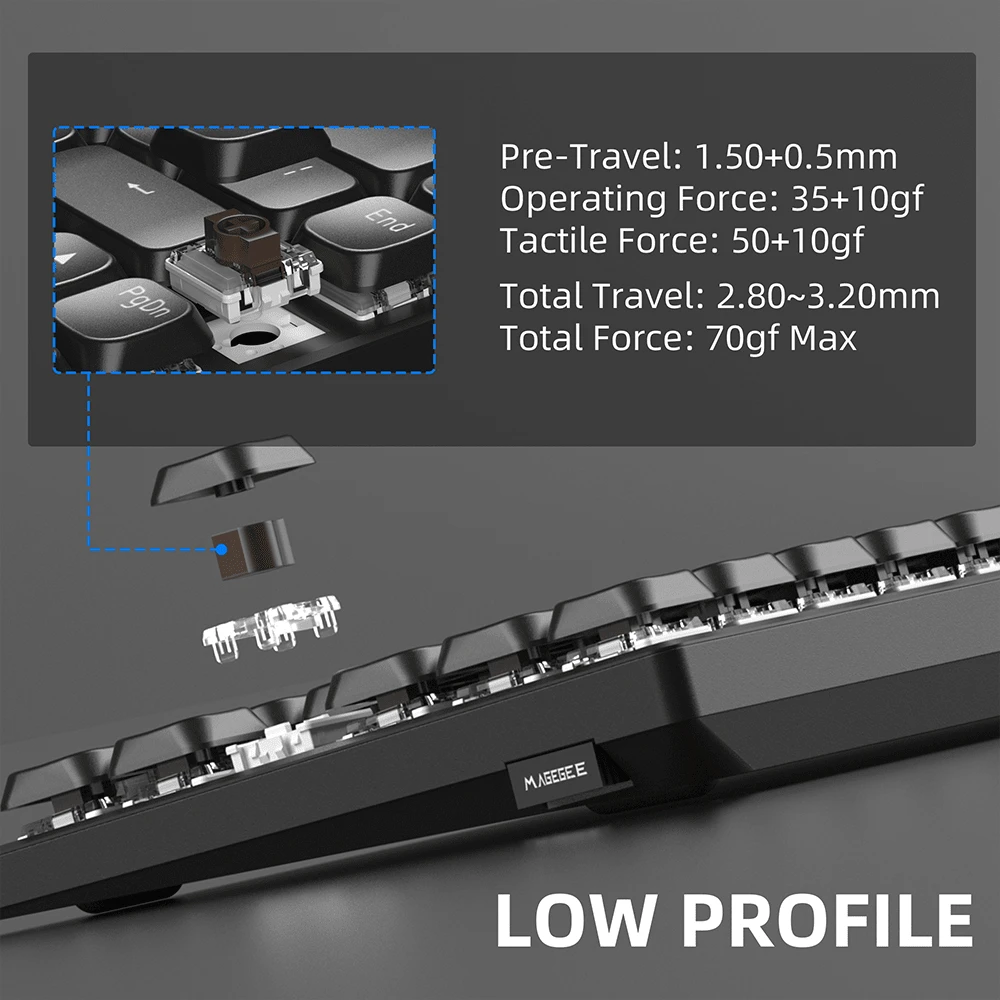 MageGee MageGee Moon84 Black Wireless Mechanical Keyboard, RGB Tri-Mode 84 Keys Ultra-Thin ...