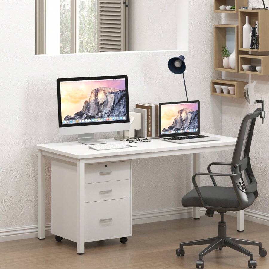 DlandHome Wooden Computer Desk, Full Size Home Office Desk, Space ...