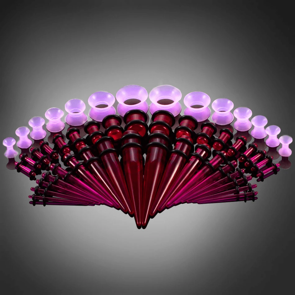 SWANJO 50pcs Acrylic Transparent Purple Ear Taper Ear Gauges Stretching ...