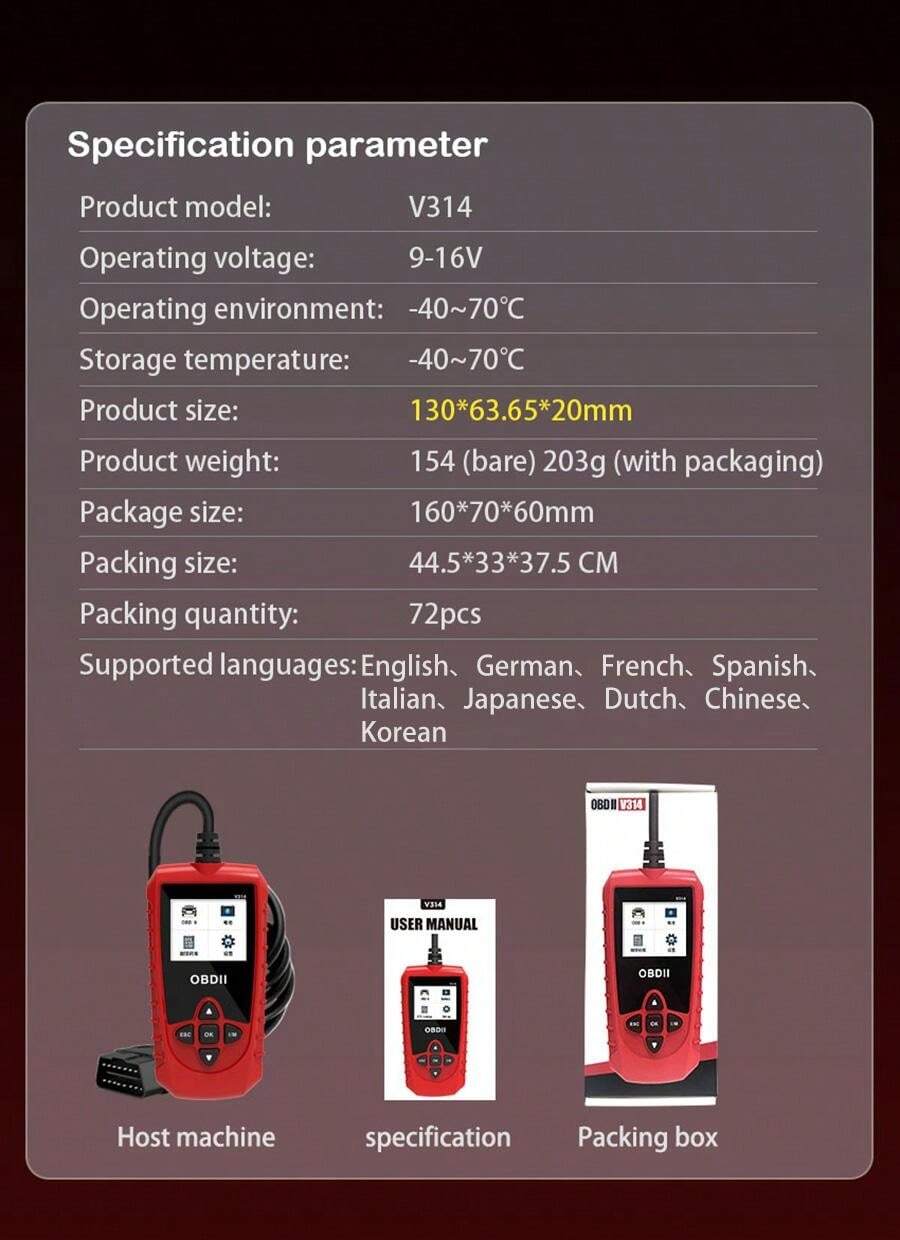 Strumento diagnostico e scanner OBD2 professionale V314 - Lettore di codici avanzato per ...