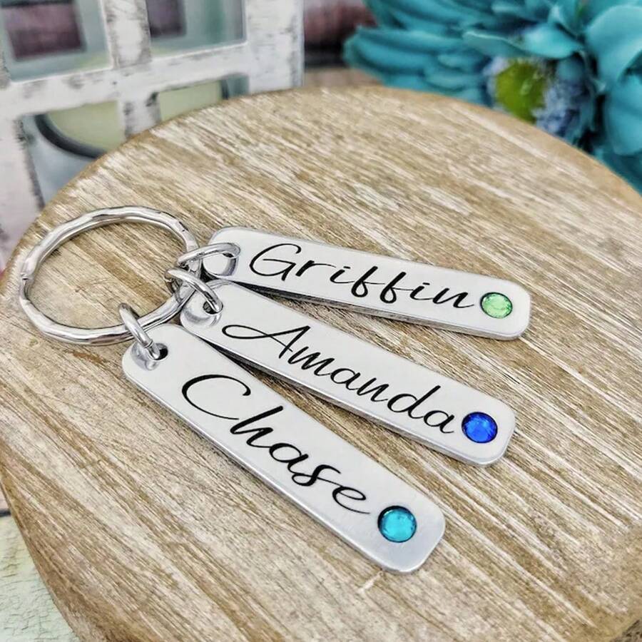 Personalized Family Keychain With Kids Names, Birthstone Name Charms ...