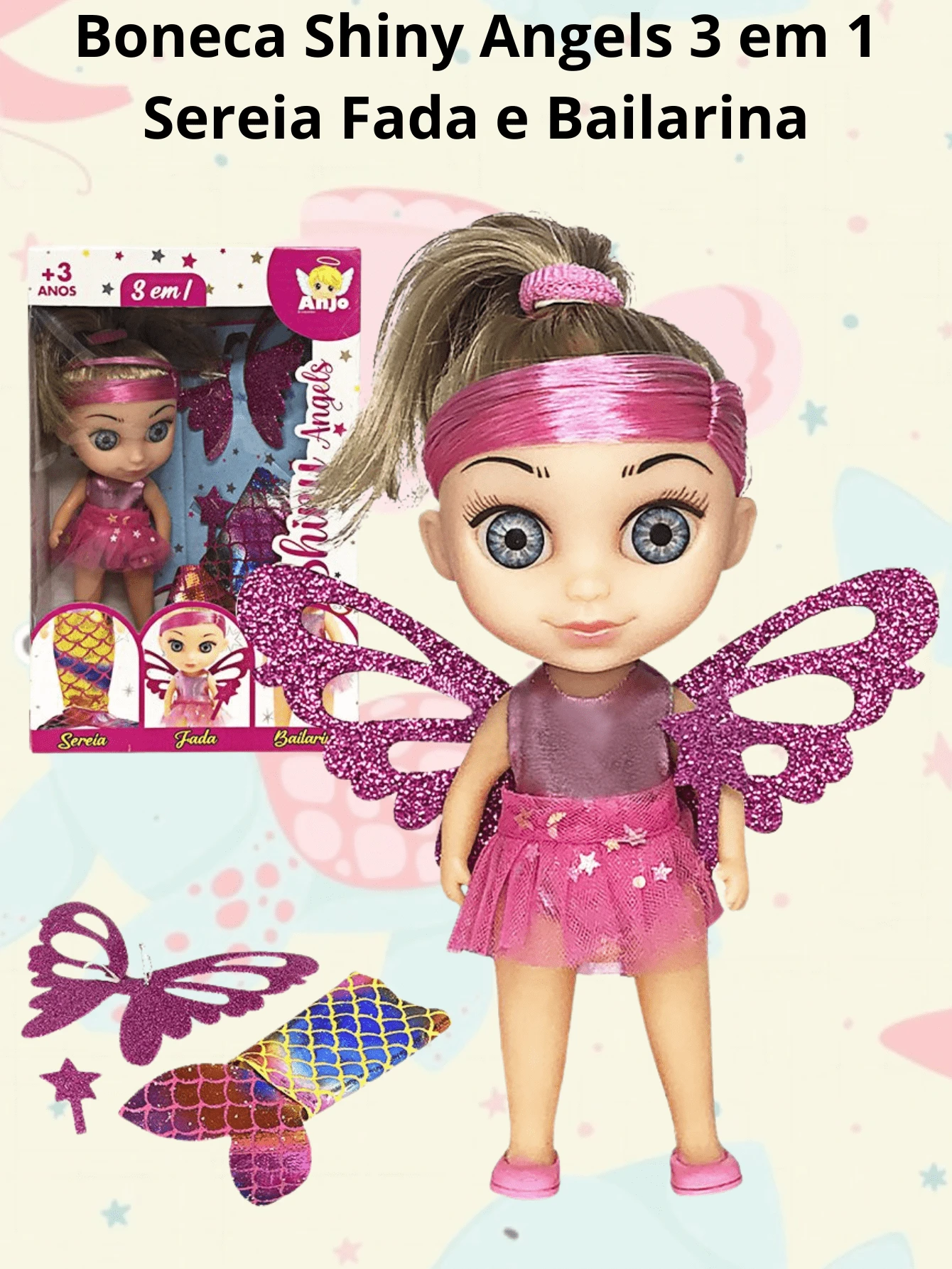 Boneca Shiny Angels 3 em 1 Sereia Fada e Bailarina Brinquedo Infantil | SHEIN Brasil