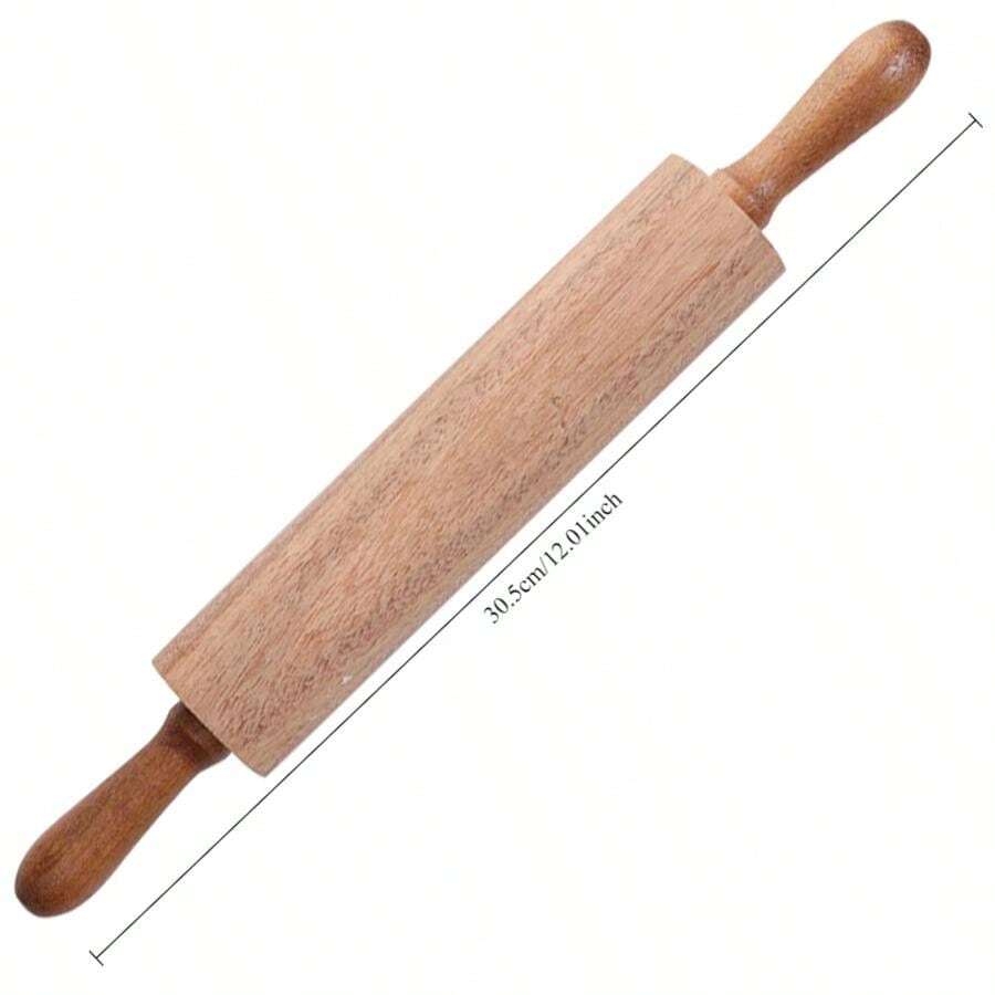 12-Inch Natural Acacia Wood Rolling Pin | No-Coating, Non-Stick Dough ...