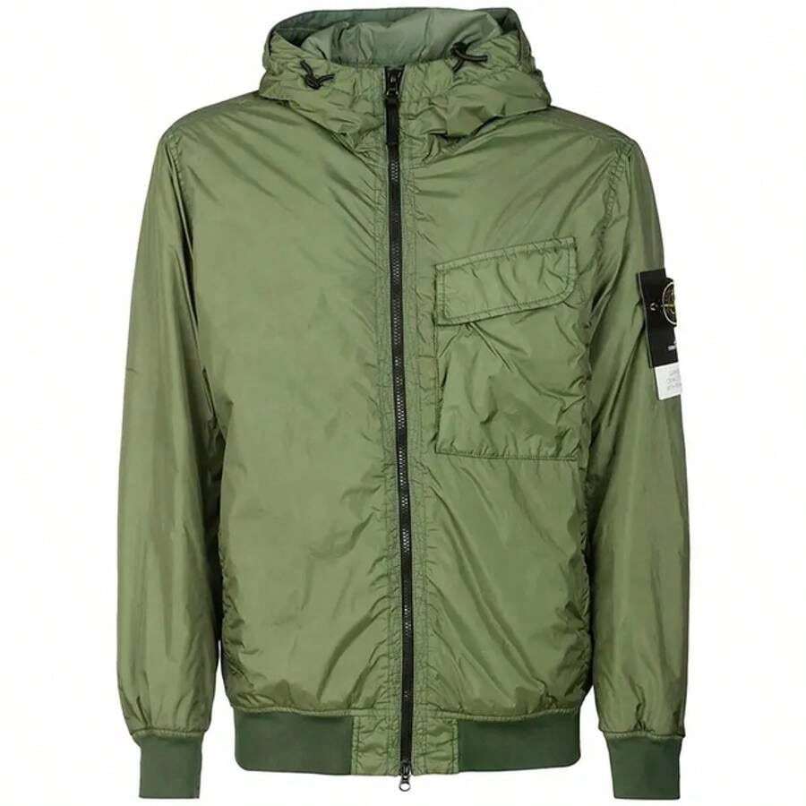 Stone Island Wappen Patch Nylon Crinklips Hooded Jacket Green | SHEIN USA