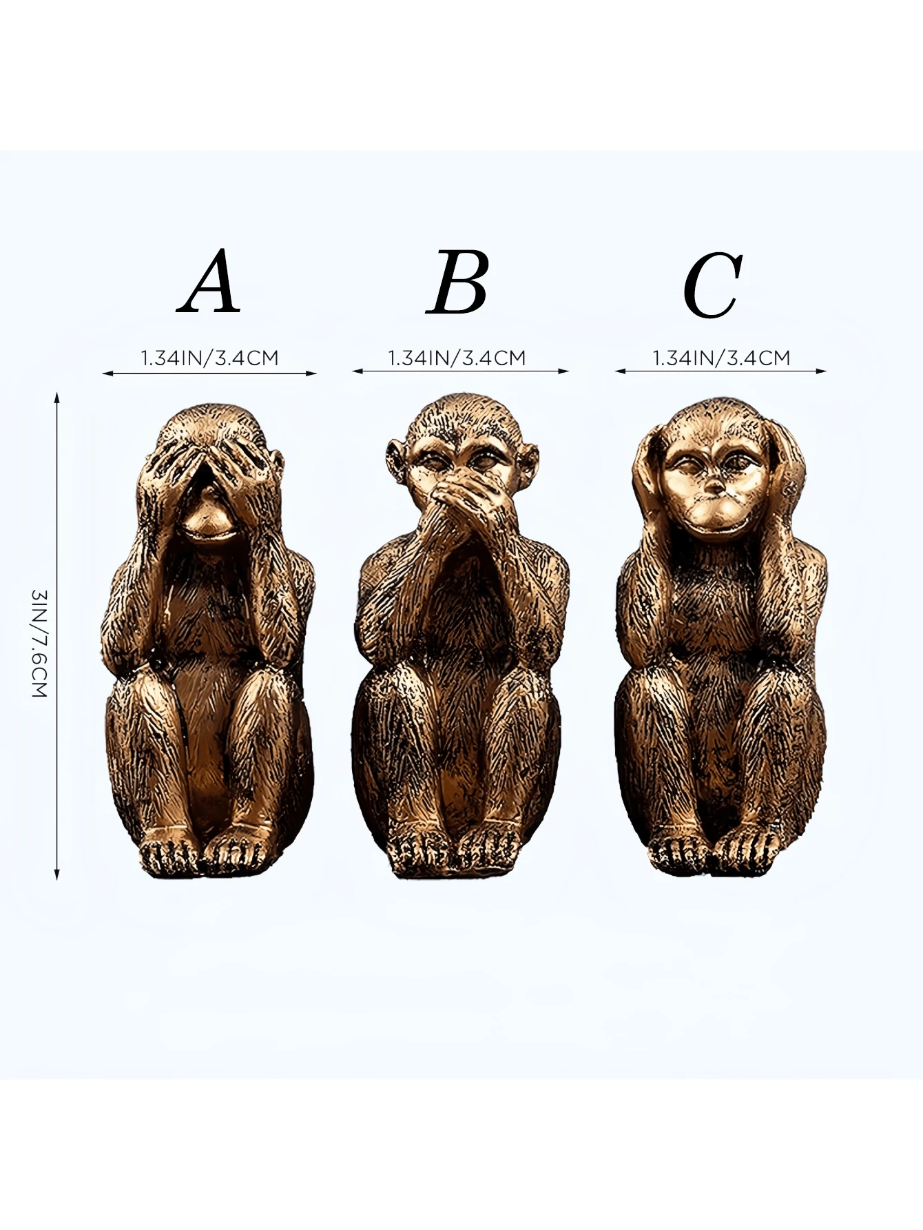 Conjunto de estátuas de 3 macacos sábios - Não ouça o mal, não veja o ...