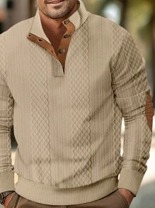 Men's Colorblock Button Half Placket Casual Long Sleeve Polo Shirt ...