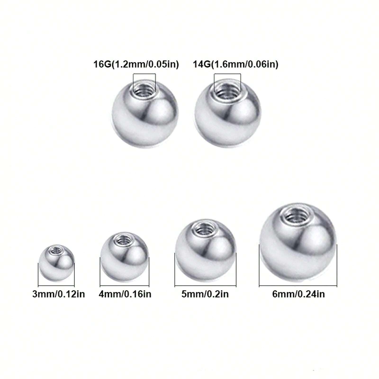 16Pcs 14G 16G Replacement Balls Externally Threaded Surgical Steel Balls Industrial Barbell ...