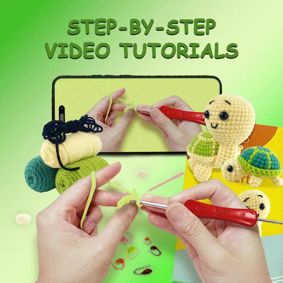 Jeslon Beginner Crochet Kits, 3pcs Turtles For Beginner Crochet Kit For ...