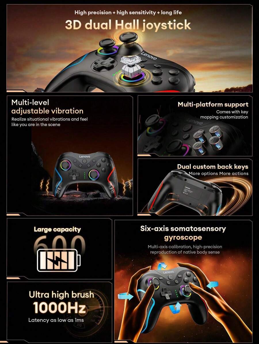 Manette de jeu sans fil noire S01, Contrôleur Switch/Steam avec vibration HD, latence ultra ...