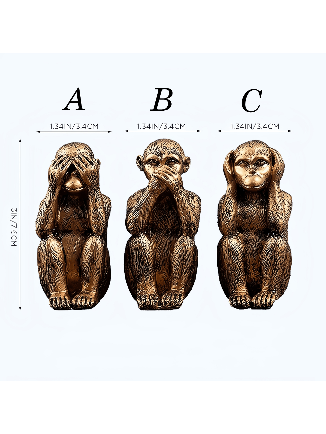 3 Wise Monkeys Statue Set - Hear No Evil See No Evil Speak No Evil ...