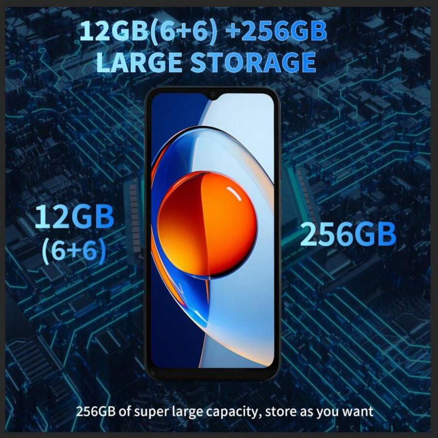 redbeat E3 Android Smartphone 2024, 6.56-Inch LCD Touchscreen, 6GB Expandable RAM, 256GB Storage ...