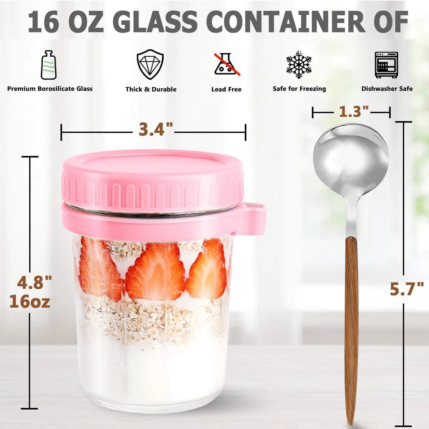 Overnight Oats Containers With Lid And Spoons, Overnight Oats Jars With Measurement Marks ...