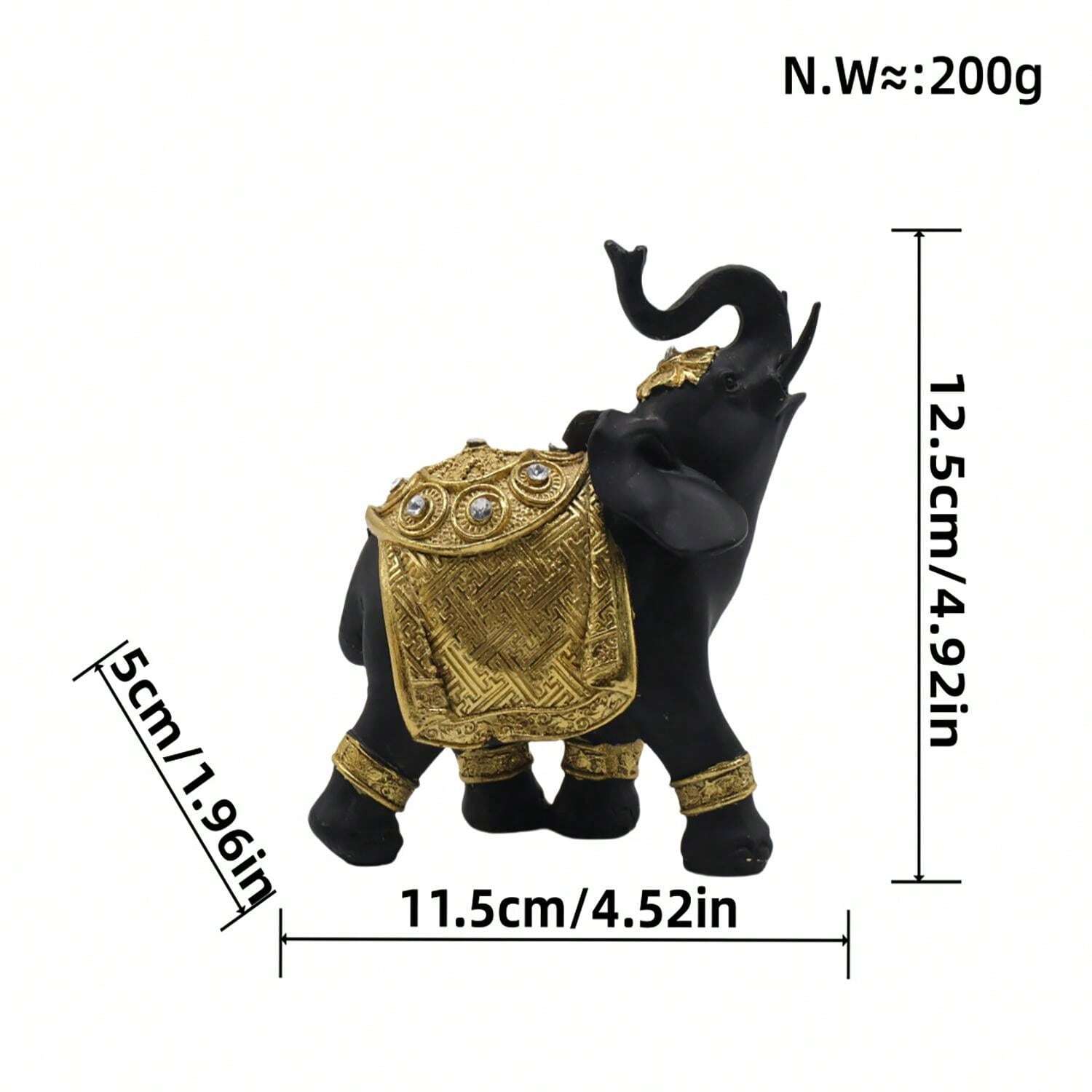 Feng Shui Good Luck Pair-Black And Gold Resin Elephant Statues With ...