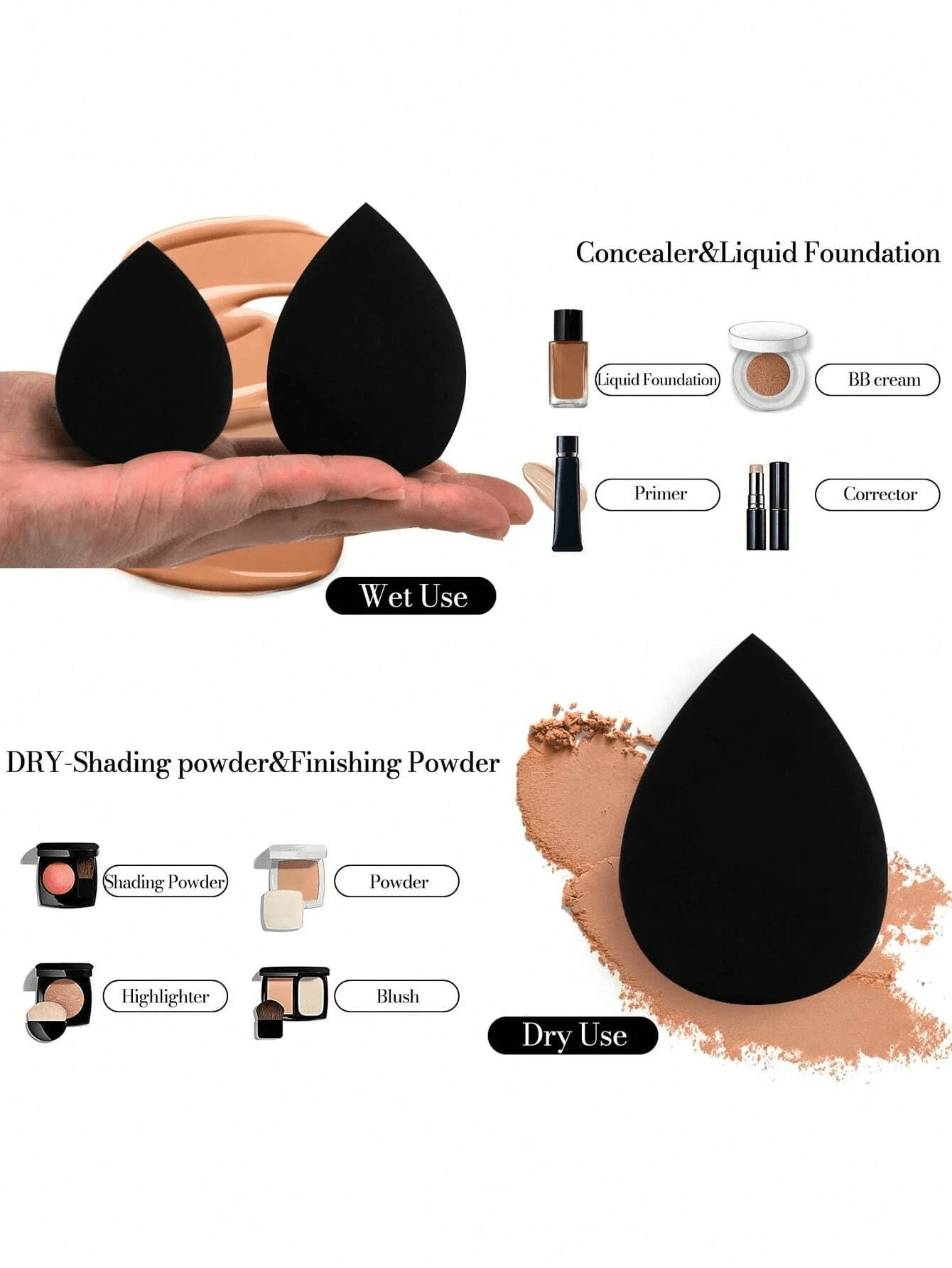 20pcs Multipurpose Makeup Sponges, Dry & Wet Makeup Applicators For ...