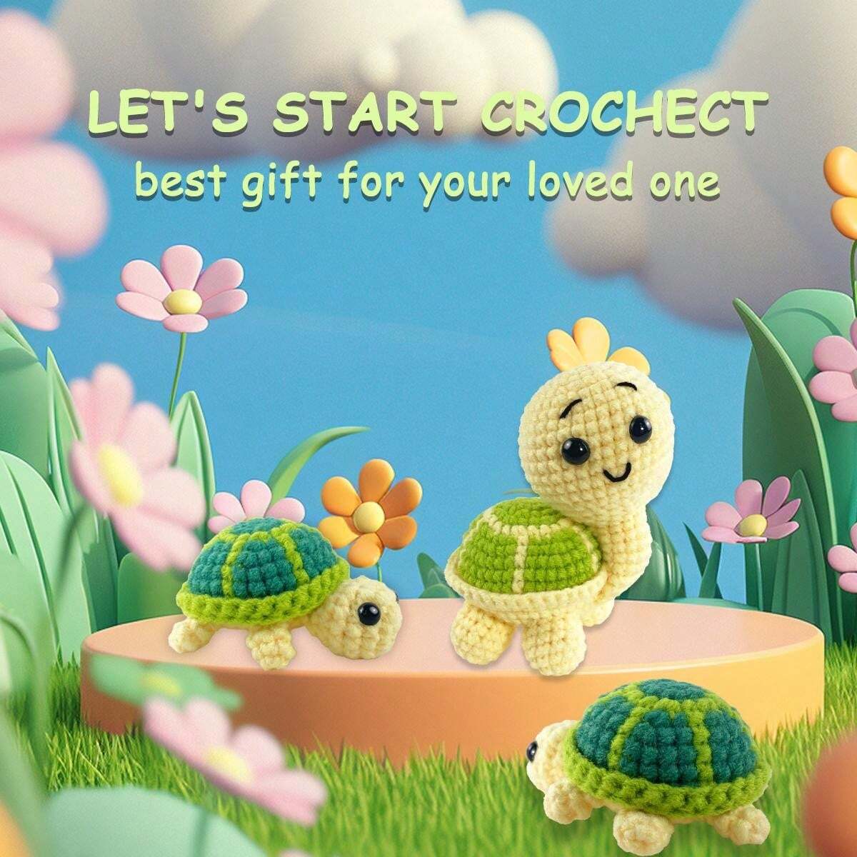 Jeslon Beginner Crochet Kits, 3pcs Turtles For Beginner Crochet Kit For ...