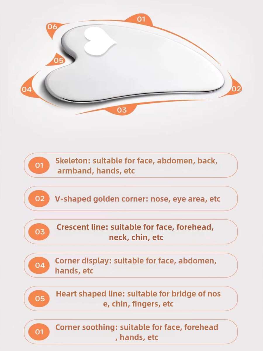 Plaque de massage en acier inoxydable Gua Sha pour le visage et le cou ...