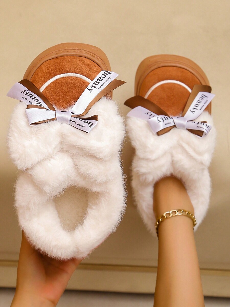 Women's Bow Thick Sole Snow Boots, Fleece Lined Indoor Outdoor Winter ...