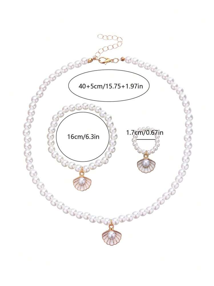 Juego de collar con colgante de concha y collar de perlas, pulsera y ...