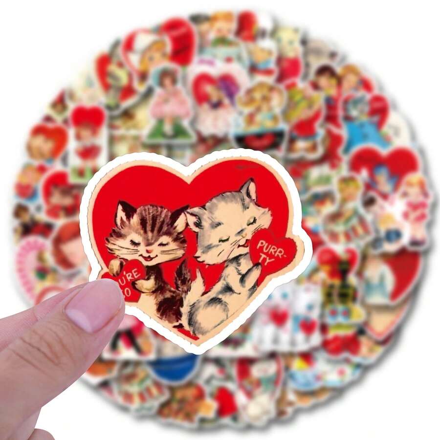 50PCS Retro Valentine Stickers Vinyl Aesthetics Stickers For ...
