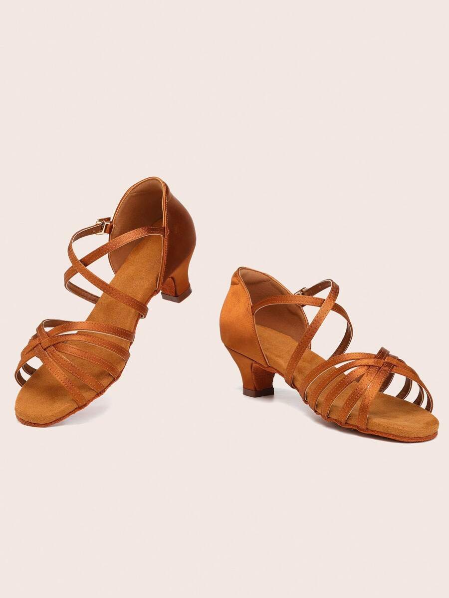 Womens Latin Dance Shoes 4cm Low Heel Satin Professional Ballroom