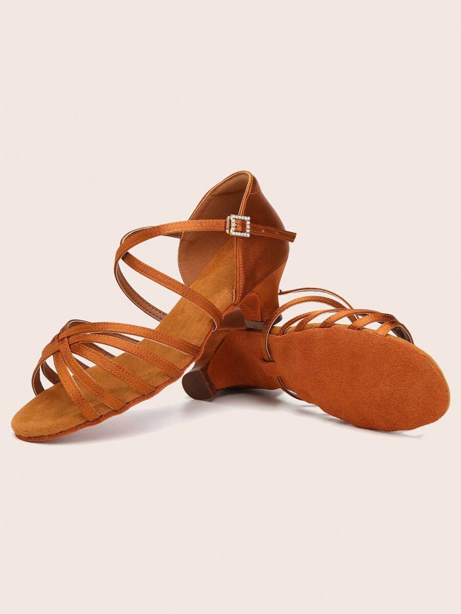 Womens Latin Dance Shoes 4cm Low Heel Satin Professional Ballroom