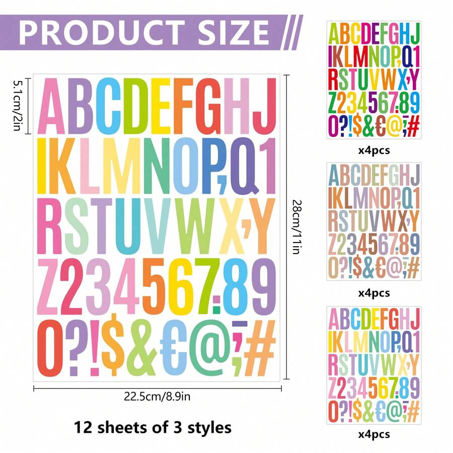 12 Sheets Colorful Viny Letter Stickers, 2 Inch Self-Adhesive Letters ...