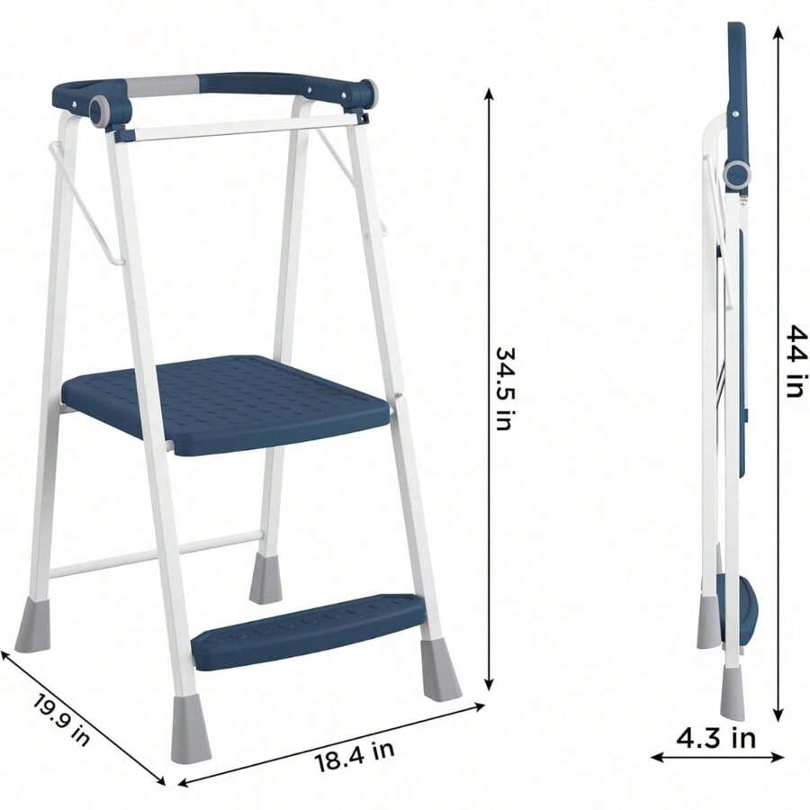 2-Step Kitchen Stepper Adult Folding Step Stool, Folding Stepper, Navy ... 2-Step Kitchen Stepper Adult Folding Step Stool, Folding Stepper, Navy ...