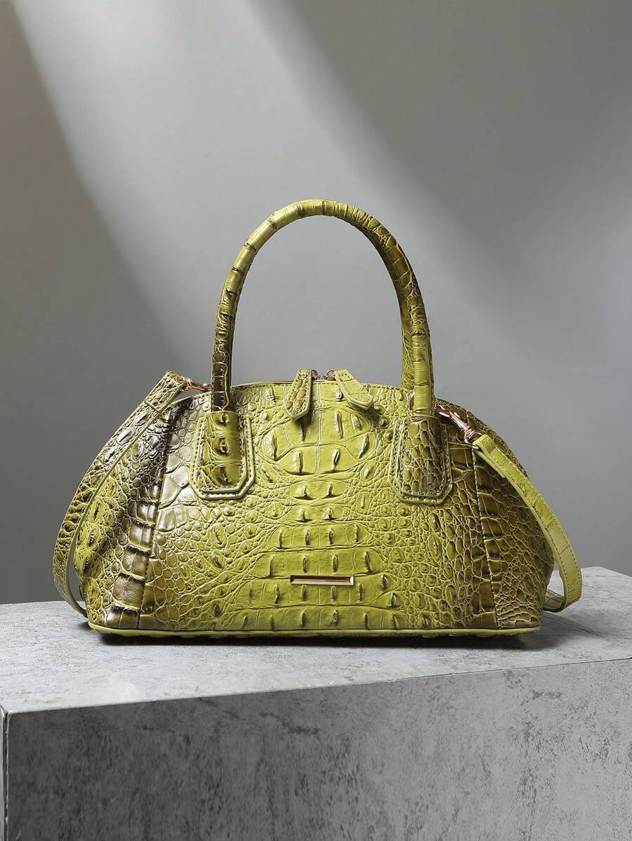 Luxury Crocodile Pattern Handbag, Retro Genuine Purse, Women's Classic ...