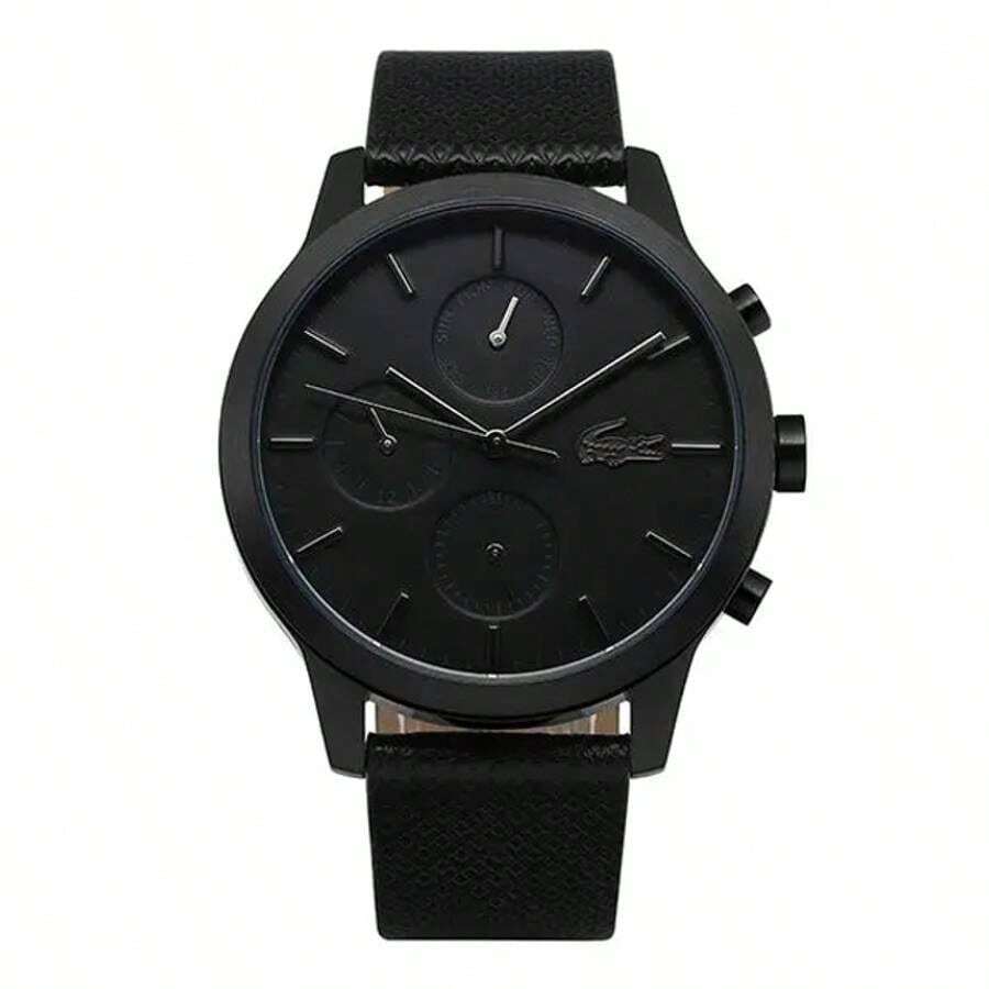 Lacoste Dial 42mm Leather Watch Black | SHEIN USA