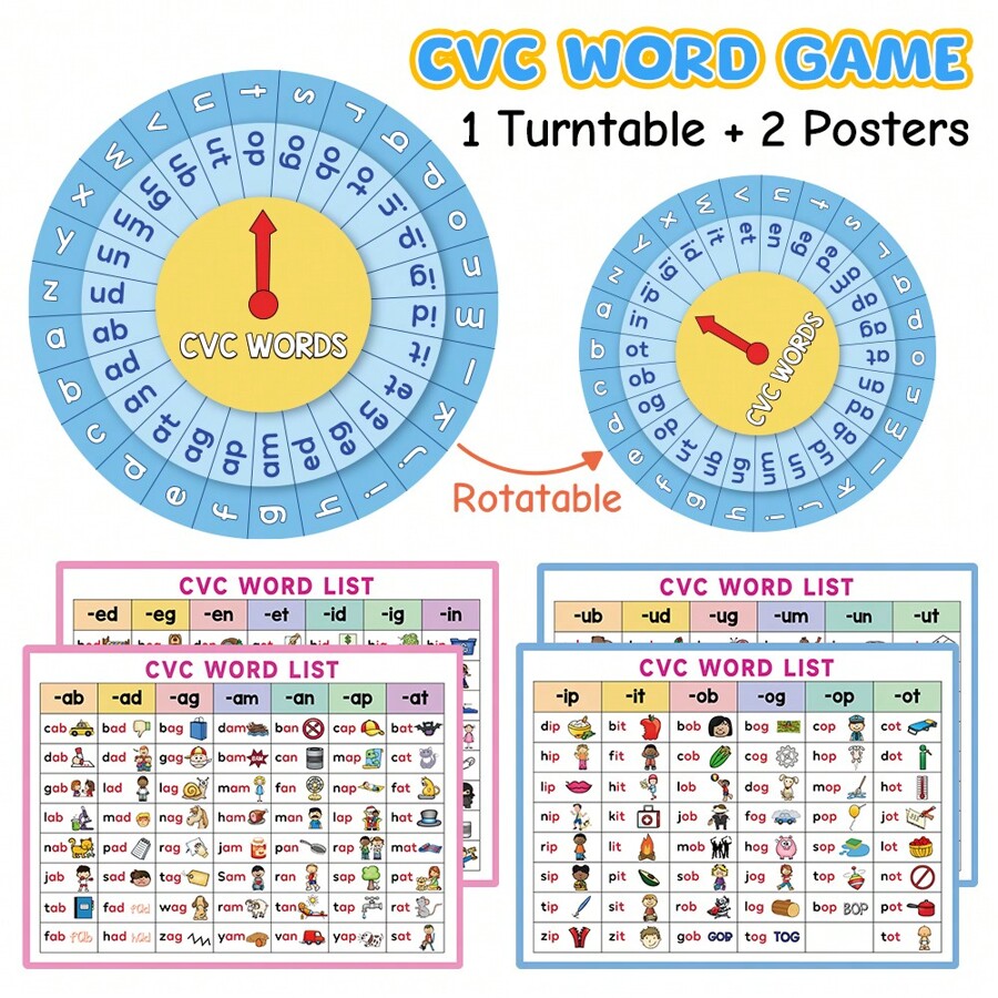 CVC Word Games Turntable, CVC Word Puzzles Game Sight Words Learning ...