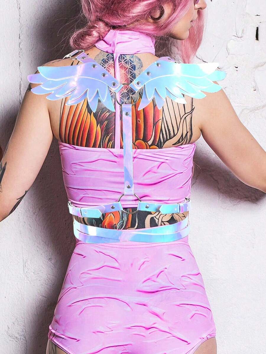 Fashion Laser Angel Wings Body Bondage Harness Double Shoulder Strap ...