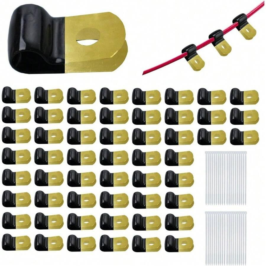 60 Pcs Vinyl Coated Cable Clamps With 200 Zip Cable Ties Galvanized ...