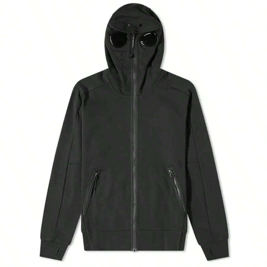 C.P. Company Diagonal Goggle Mask Zip Up Hoodie Black | SHEIN USA