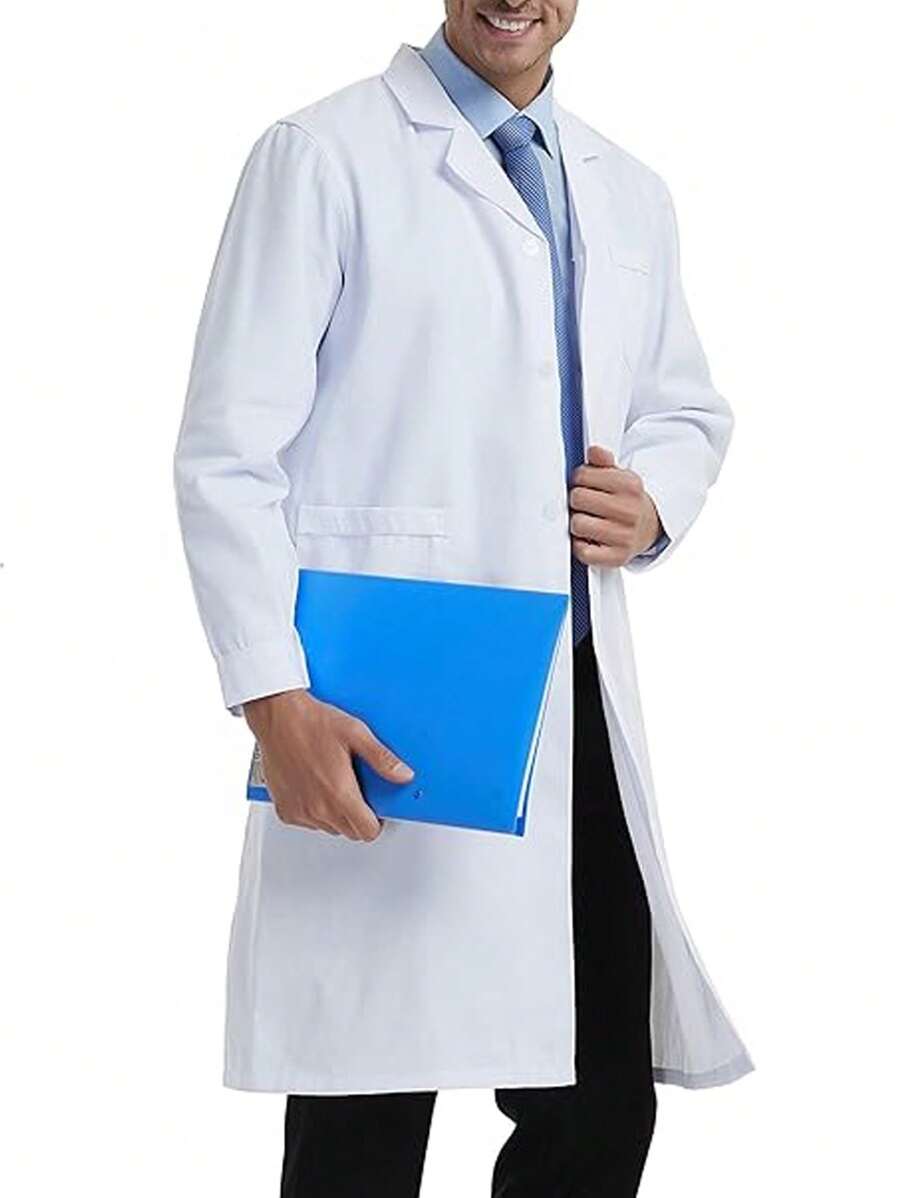 Men's Long Sleeve Lab Coat/Medical Uniform With Collar And Multiple ...