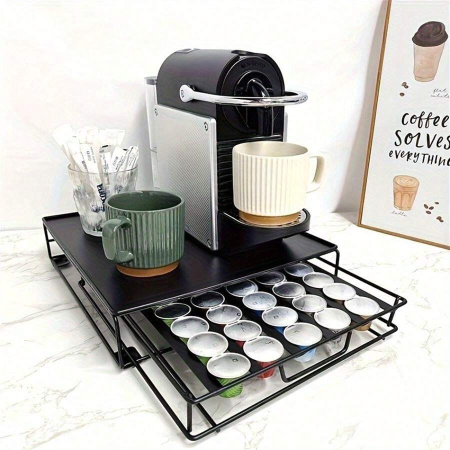 Capsule Holder With Sliding Drawer, Metal Coffee Pod Storage Organizer ...