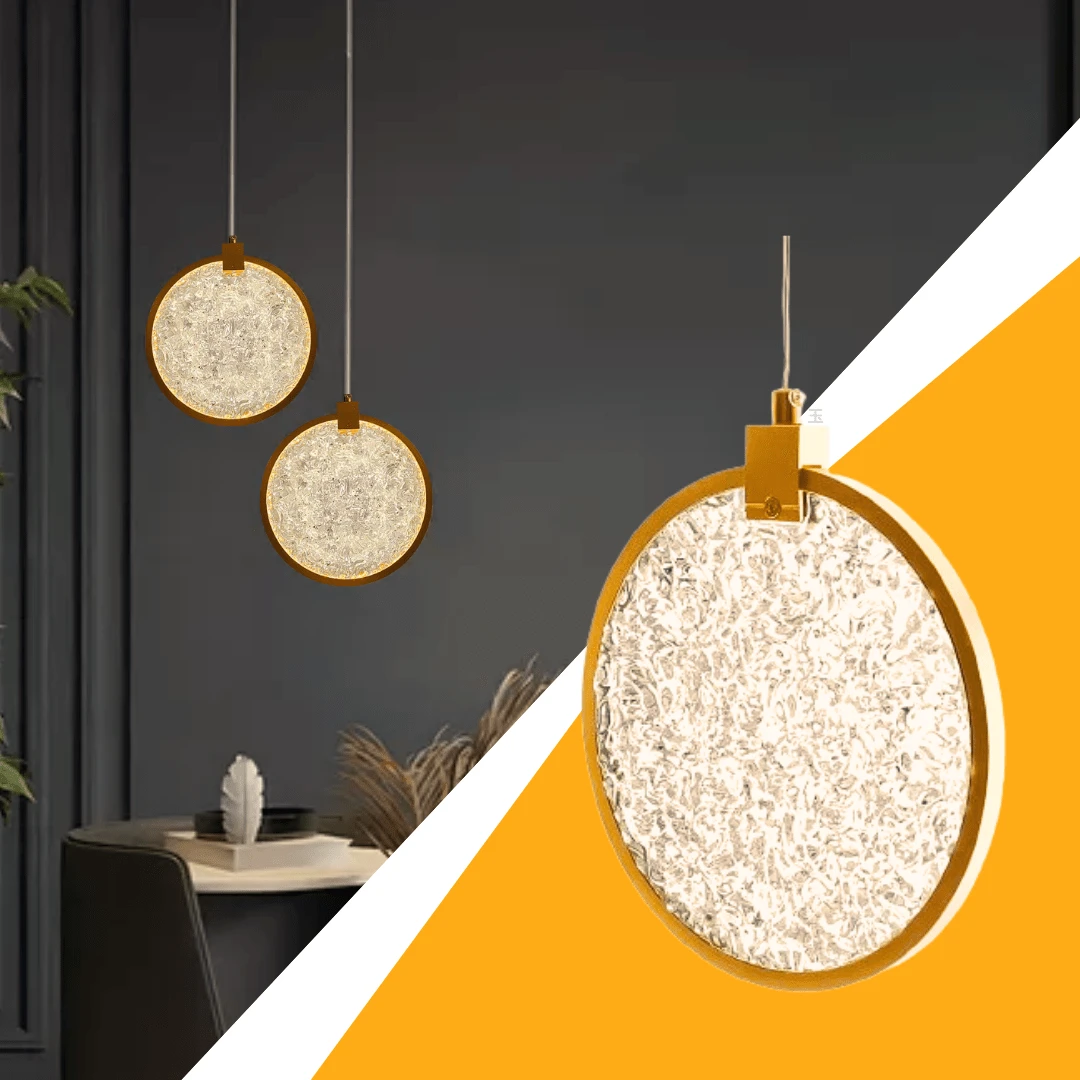Lustre Pendente LED Redondo Disco de Cristal Dourado com 3 temperatura ...