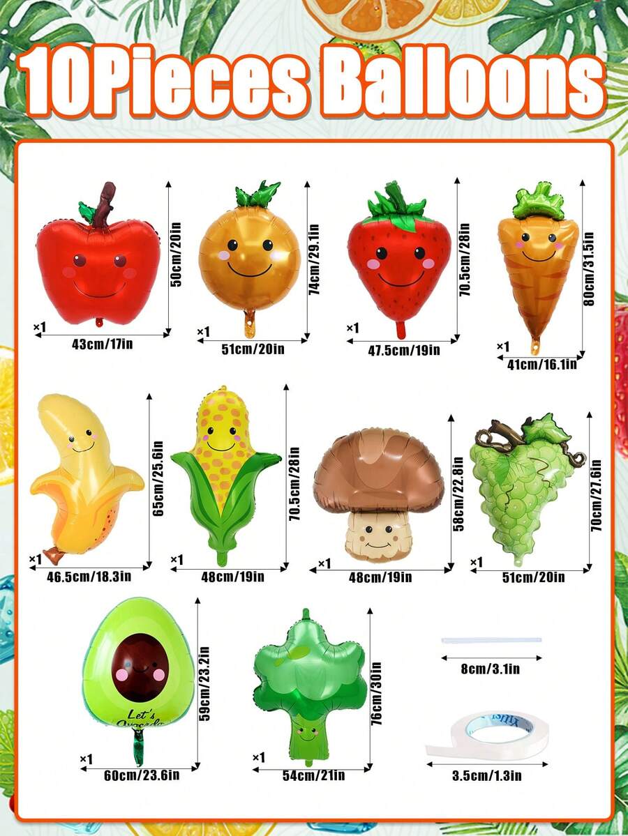 10 Pieces Fruit Balloons Summer Fruit Party Foil Balloon Set Fruit ...